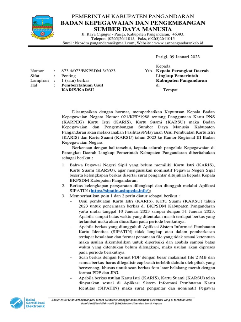 Pemberitahuan - Usul Pembuatan - KARIS - KARSU | PDF
