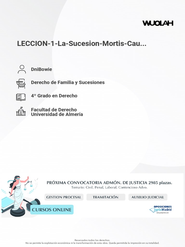 Wuolah Free LECCION 1 La Sucesion Mortis Causa y El Derecho de ... Wuolah Free LECCION 1 La Sucesion Mortis Causa y El Derecho de ...