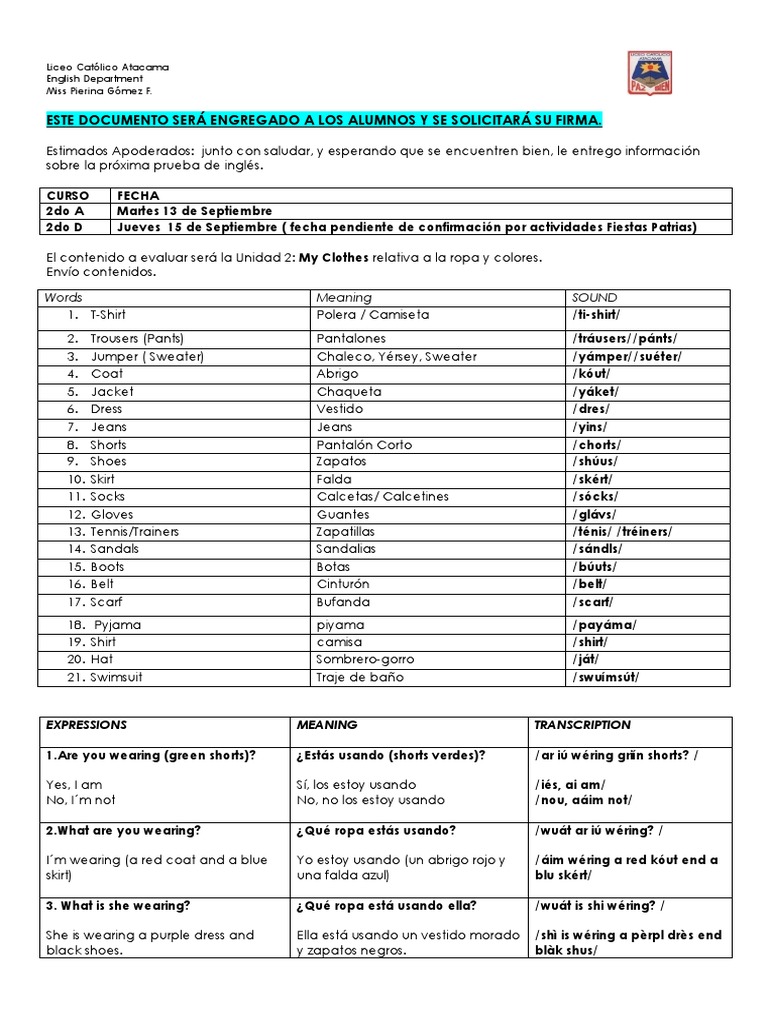 Temario 2nd. Unit 2. My Clothes. | PDF | Tendencias culturales ...