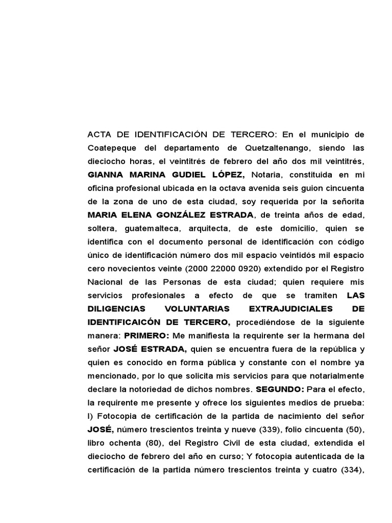 Acta de Identificación de Tercero | PDF | Justicia | Crimen y violencia
