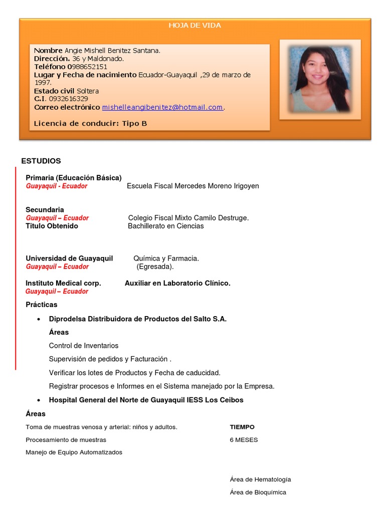 Mishell Benitez (CV) 1.4 | PDF | Laboratorios | Farmacia