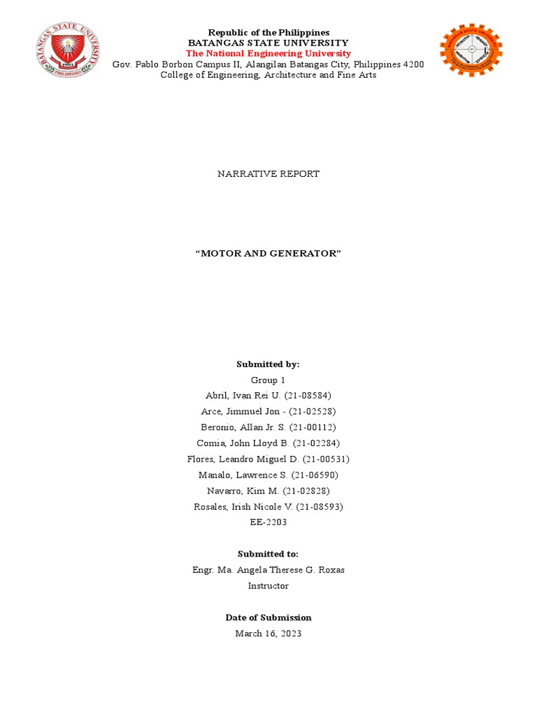 Narrative Report in Electrical Machines 2 | PDF | Electric Motor ...