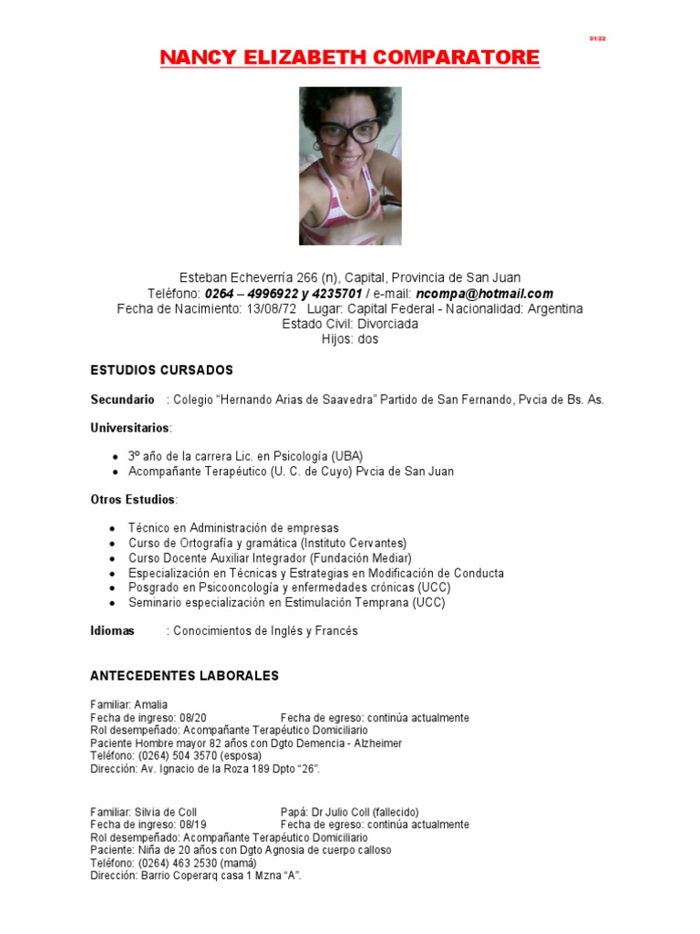 CV Nancy Comparatore PDF | PDF | Causas de la muerte | Medicina CLINICA