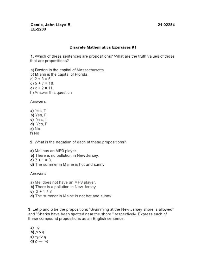 COMIA, JOHN LLOYD B - Exercises-No.1 | PDF | If And Only If | Logic