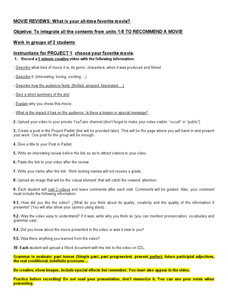 Movie Review Project Guidelines | PDF | Linguistics | Communication