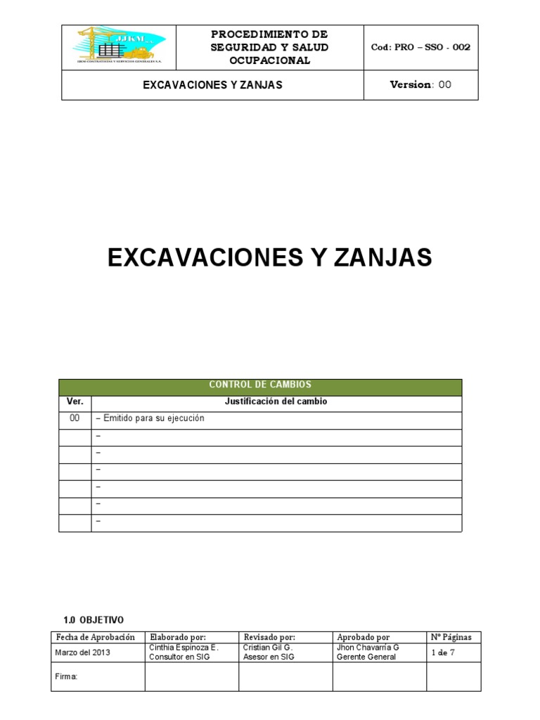 PRO - SSO - 002 - Excavaciones y Zanjas | PDF | Tecnología