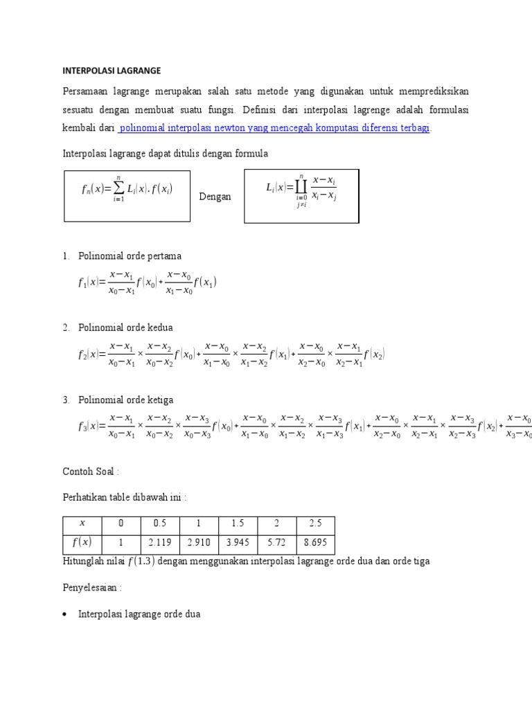 Rumus dan Contoh Interpolasi Lagrange | PDF