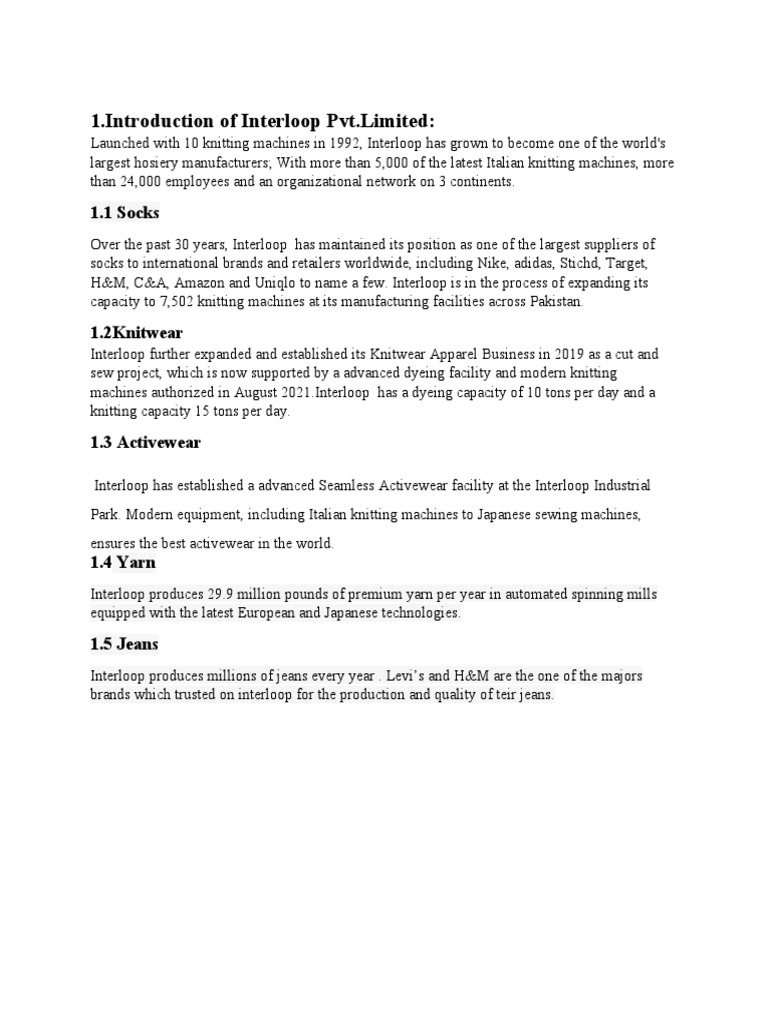 Interloop Pvt. Limited: Global Hosiery Leader | PDF | Business | Economies