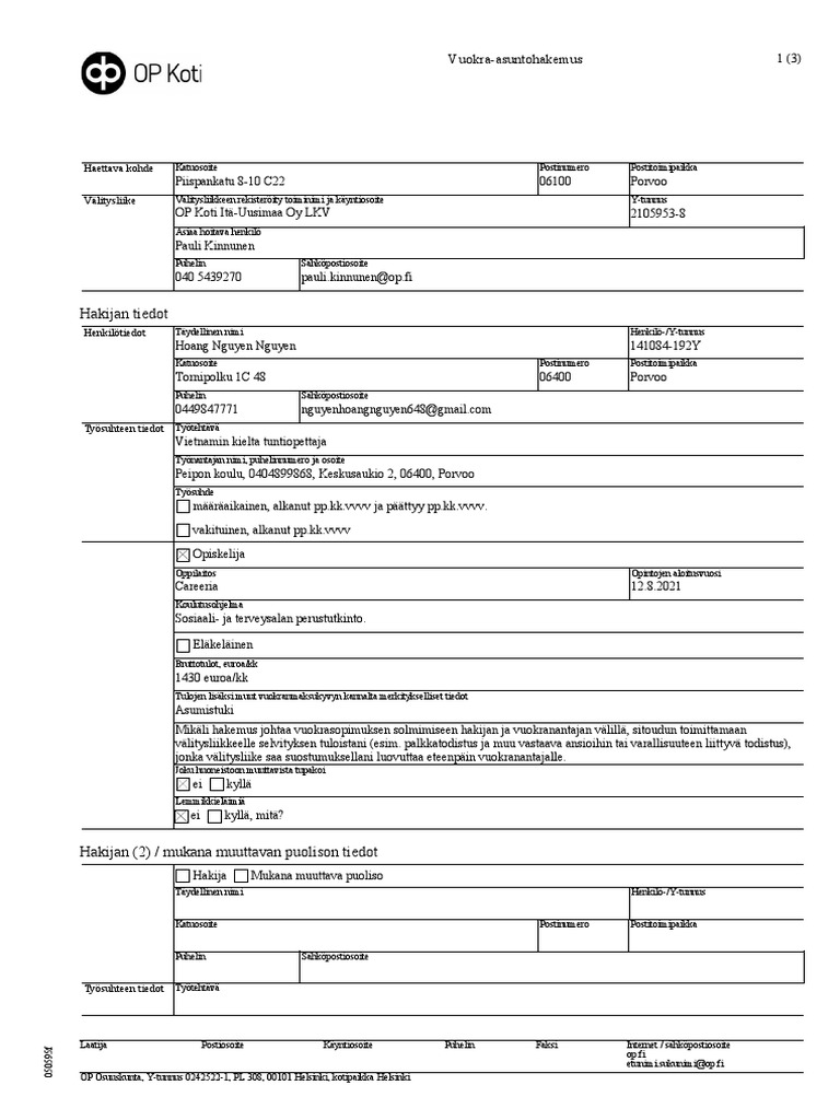 Vuokra Asuntohakemus | PDF