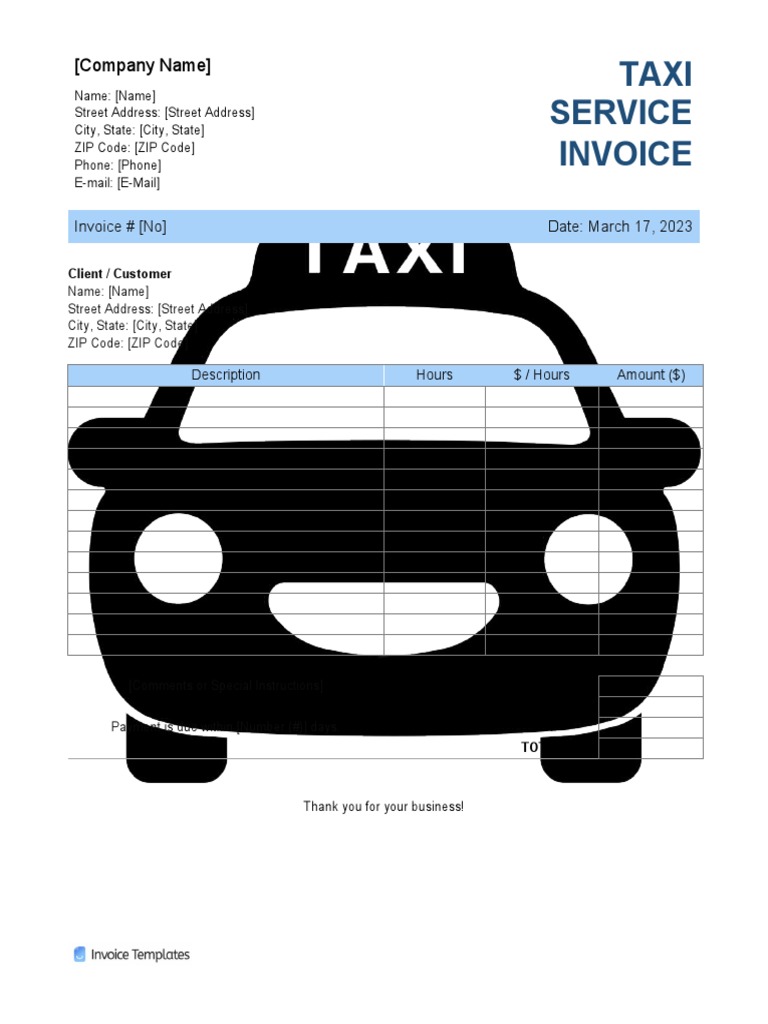 Taxi Service Invoice Template | PDF