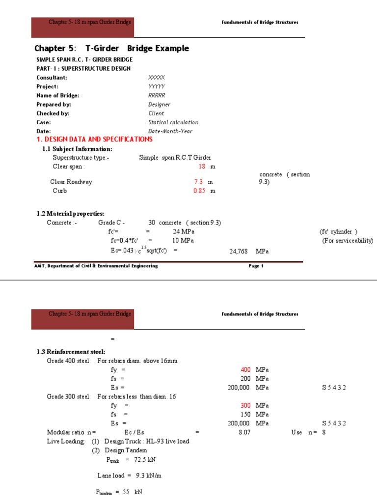 18m R.C. T-Girder Bridge Design Guide | PDF | Bridge | Bending