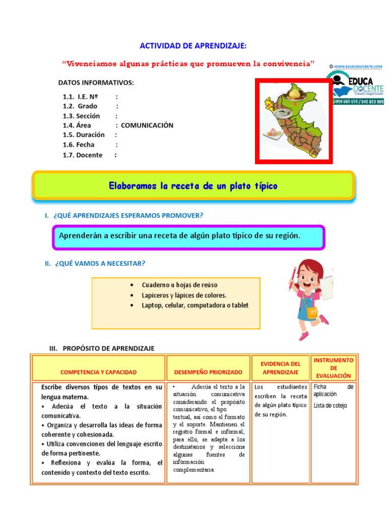 DIA 3 SESION DE APRENDIZAJE Elaboramos La Receta de Un Plato Típico ...