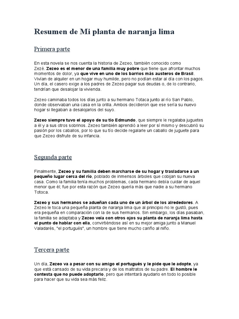 Resumen de Mi Planta de Naranja Lima | PDF
