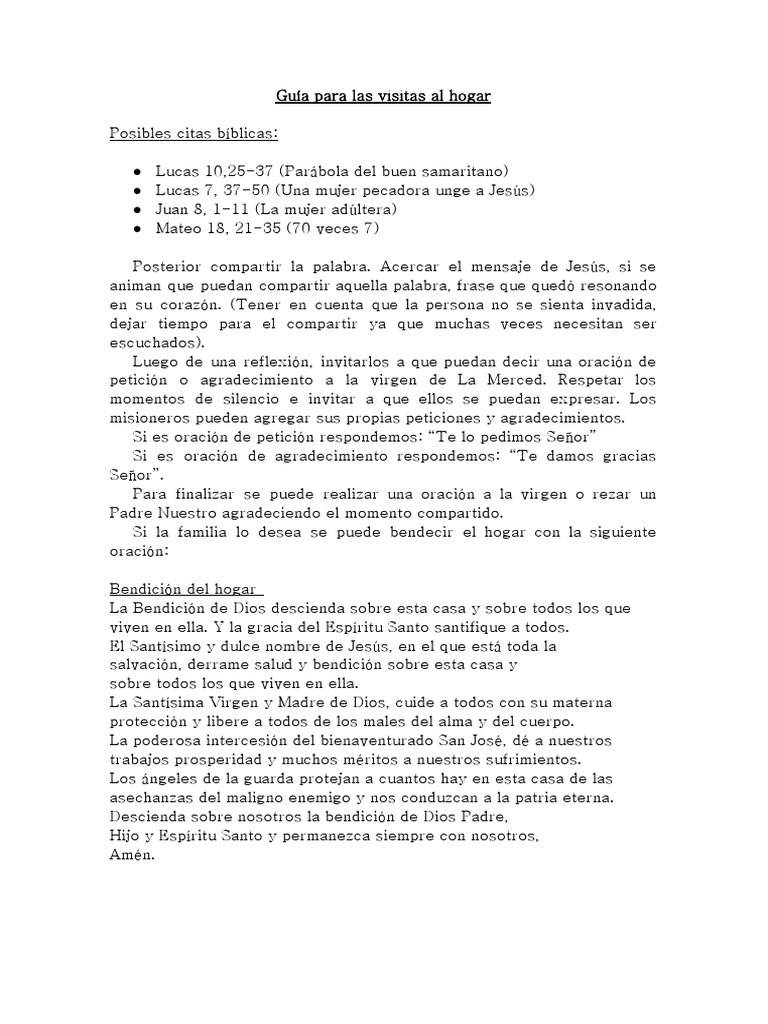 Guia para Las Visitas Al Hogar | PDF | Oración | María, madre de Jesús