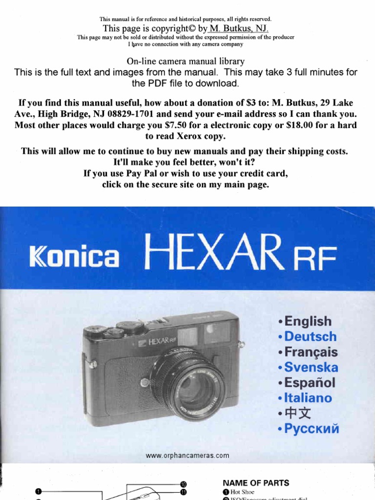 Guide d'utilisation de la Konica Hexar RF | PDF