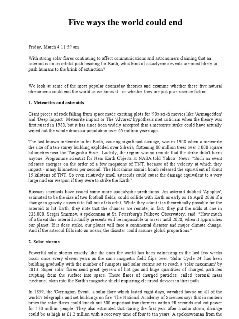 Five Ways The World Could End | PDF | Solar Flare | Volcano