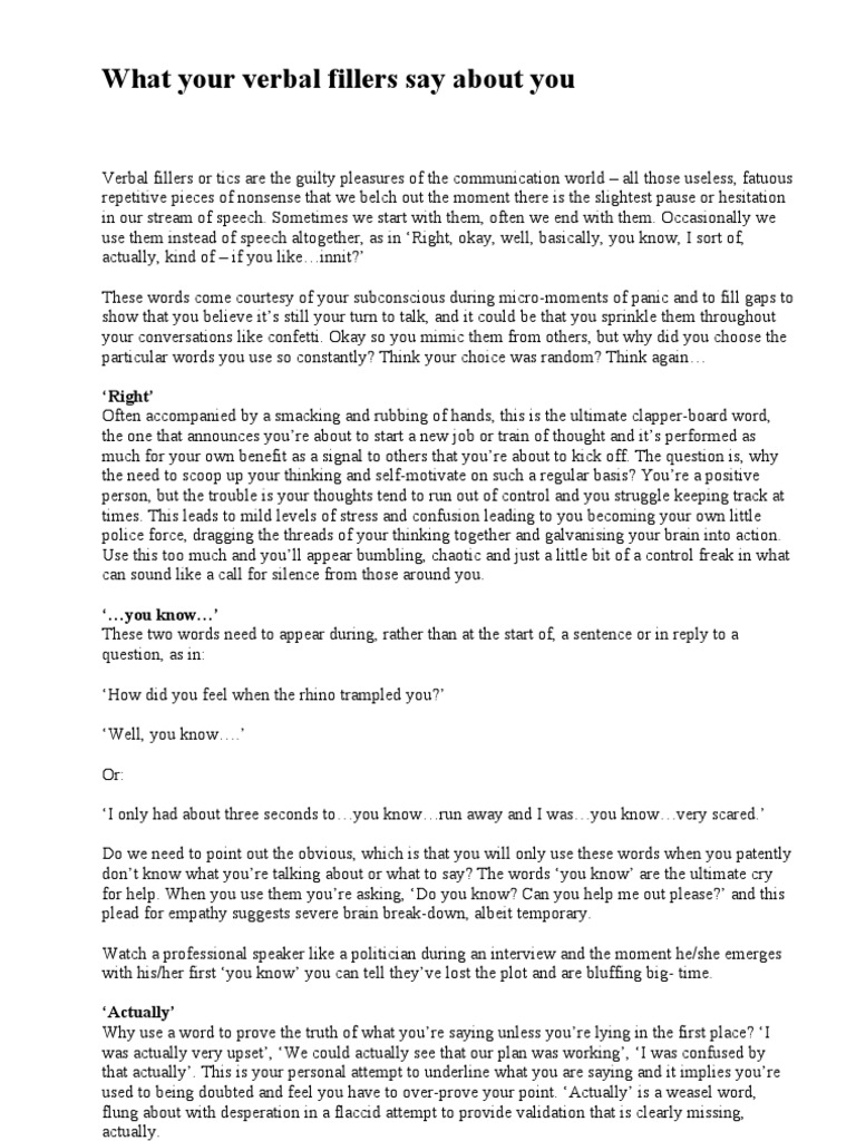 What Your Verbal Fillers Say About You | PDF | Semiotics | Cognitive ...