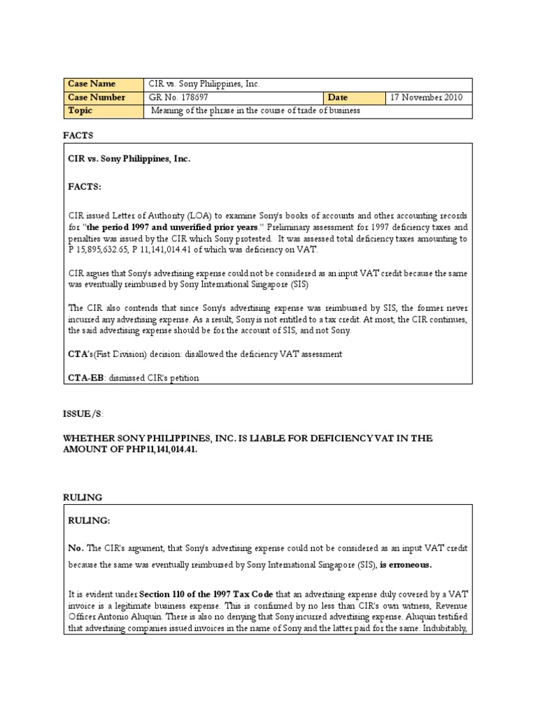 CIR Vs SONY PDF | PDF | Value Added Tax | Taxes