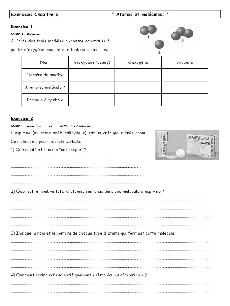 Feuille 4 Exercices Atomes Molécules RV PDF | PDF | Atomes | Saccharose