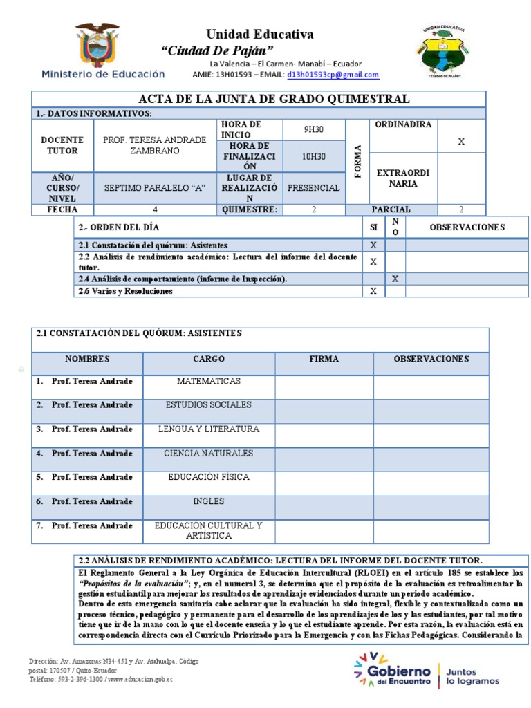 Acta Junta de Curso-Actualizada 2022 Quinto | PDF | Evaluación | Maestros