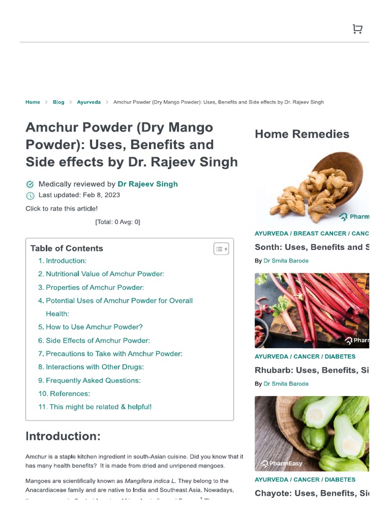 Amchur Powder Uses, Benefits and Side Effects | PDF