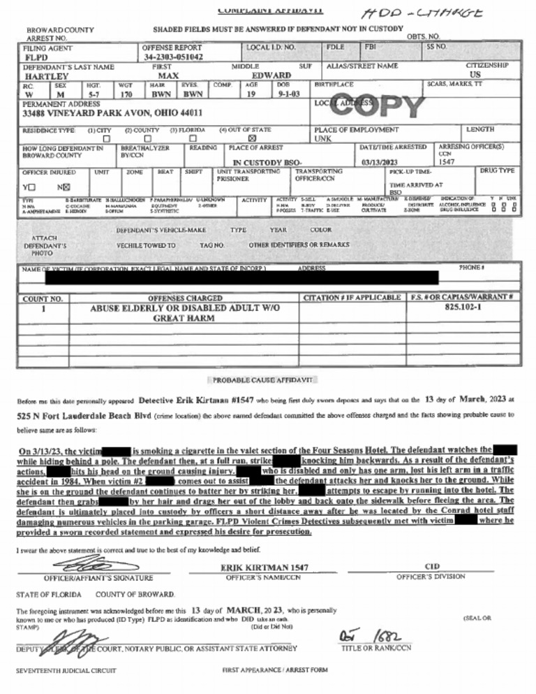 Max Hartley Arrest Report | PDF