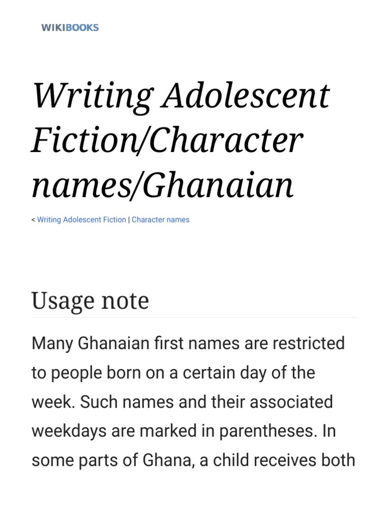 Writing Adolescent Fiction - Character Names - Ghanaian - Wikibooks ...