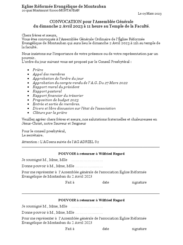 Convocation Pour Ag 2023 | PDF