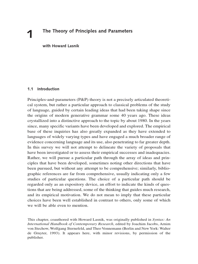 The Theory of Principles and Parameters | PDF | Phrase | Lexicon