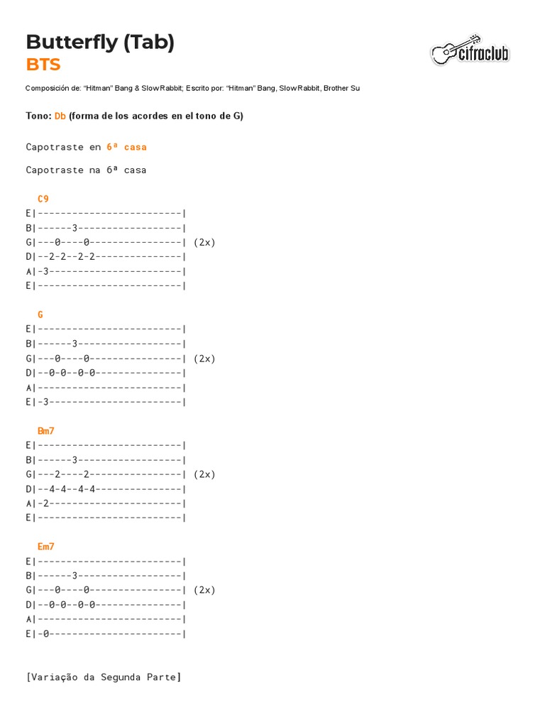 Acordes BTS - Butterfly (Tab) | PDF