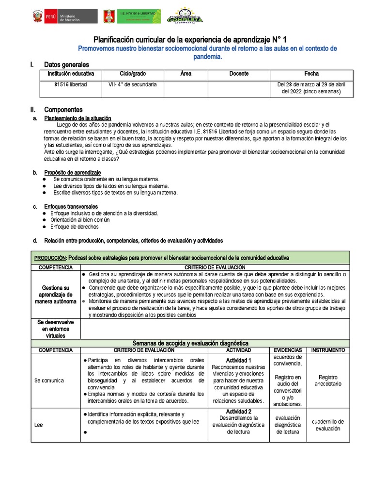 Formato de Unidad EDA 1 2022 | PDF | Evaluación | Aprendizaje