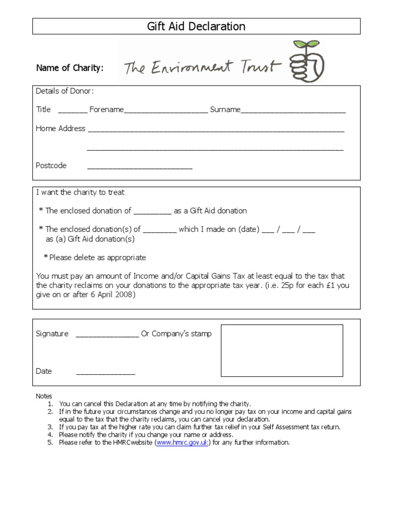 Gift Aid Declaration | PDF | Public Finance | Taxation