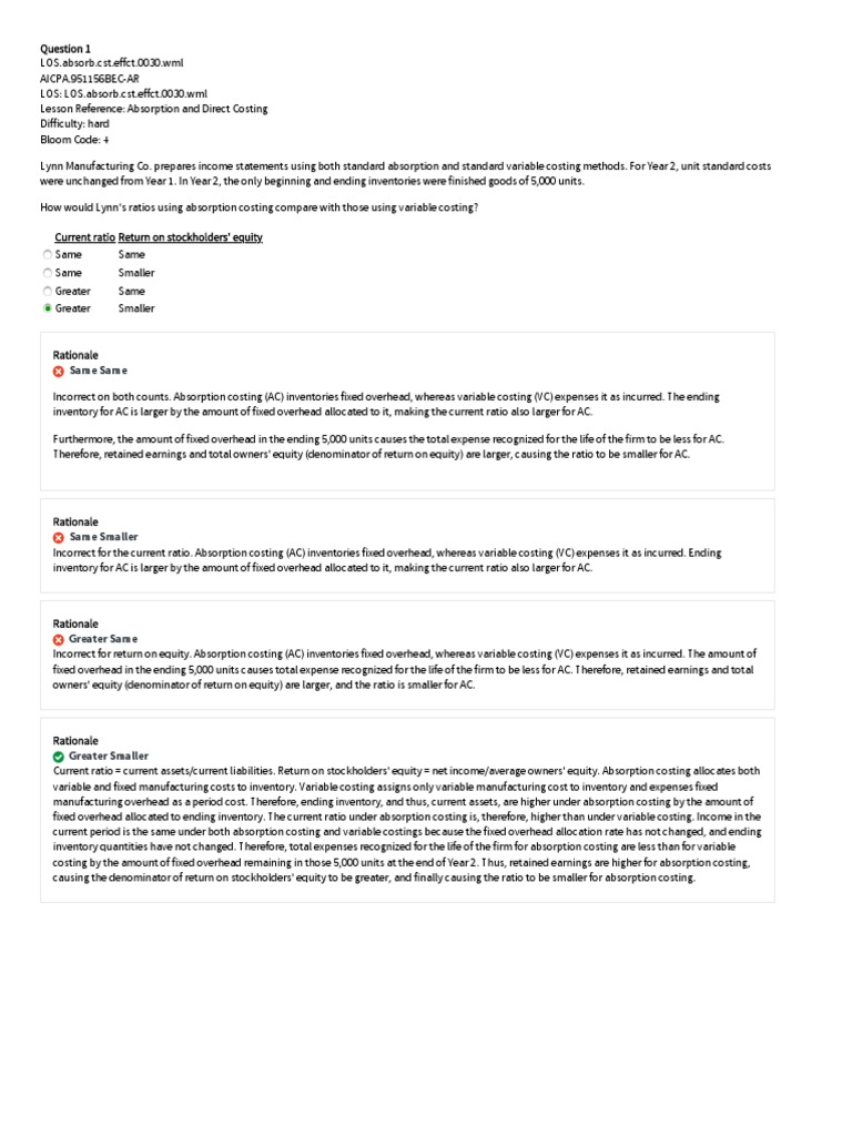 Wiley CPAexcel - BEC - Assessment Review - 7 PDF | PDF | Internal Control | Working Capital