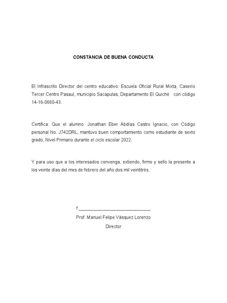 Constancia de Buena Conducta | PDF