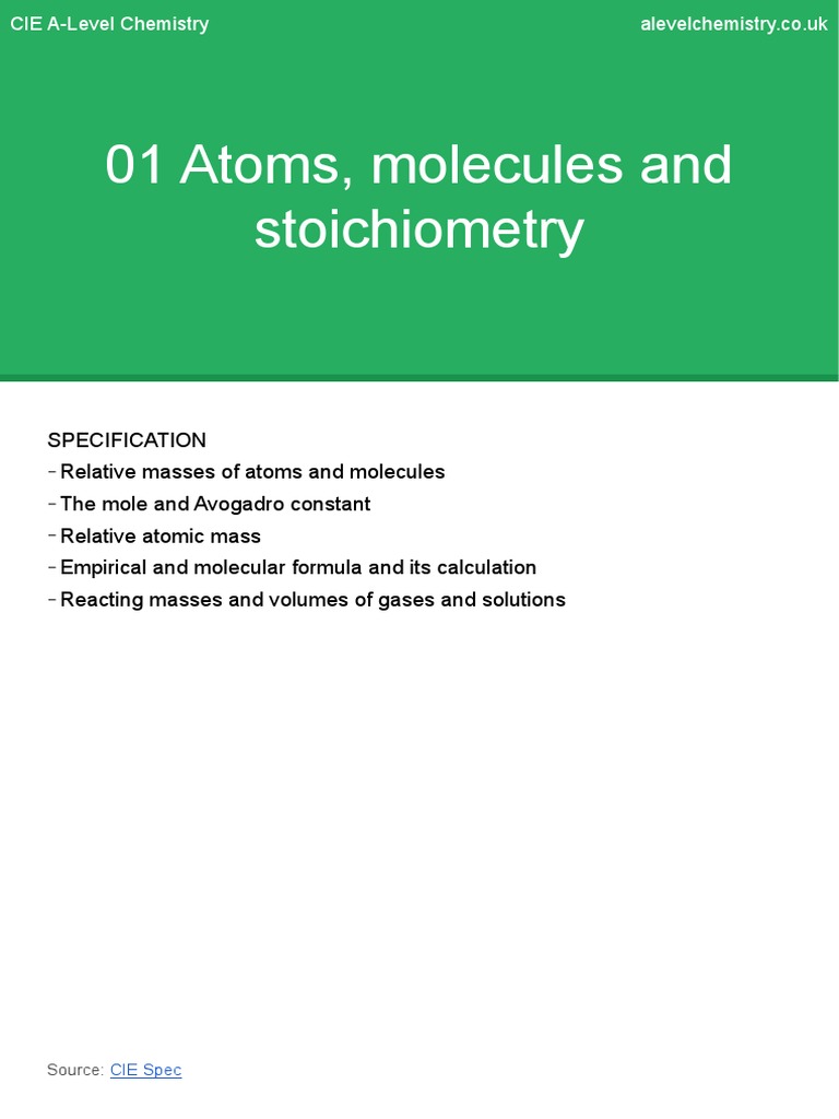 01 Atoms, Molecules and Stoichiometry | PDF | Oxide | Molecules