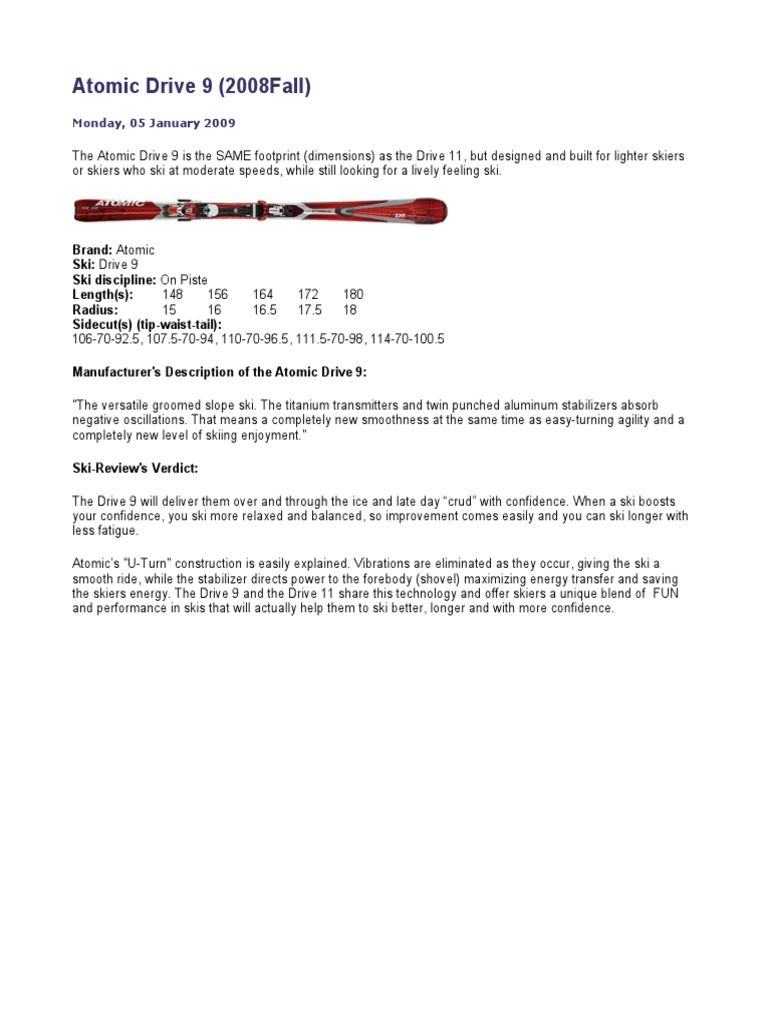 Atomic Drive 9 Ski - 2009fall | PDF | Technology & Engineering