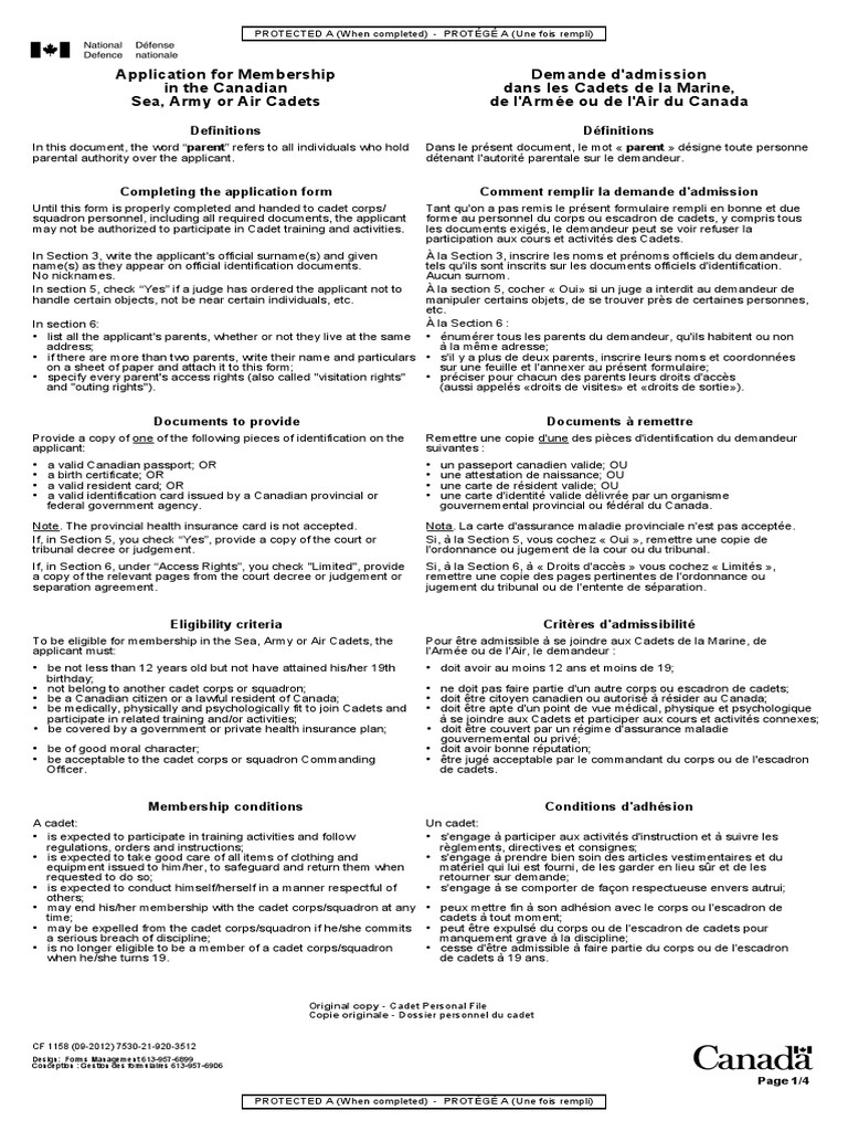 Formulaire de demande de cadet | PDF