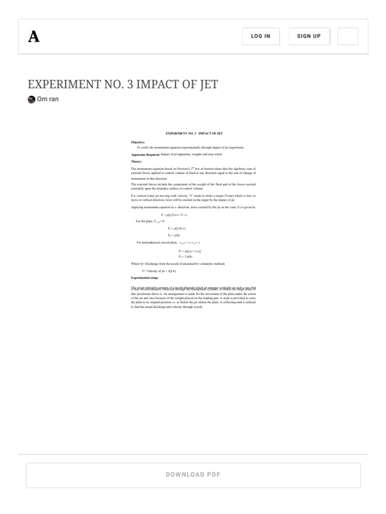 Momentum Equation Verification Through Impact of Jet Experiment | PDF | Force | Momentum
