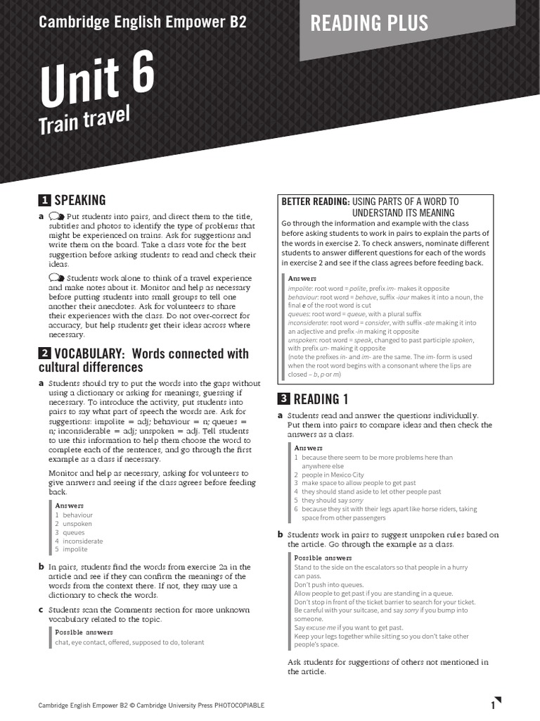 Cambridge English Empower Empower B2 Reading Plus Teacher U06 Worksheet PDF | PDF | Word | Adjective