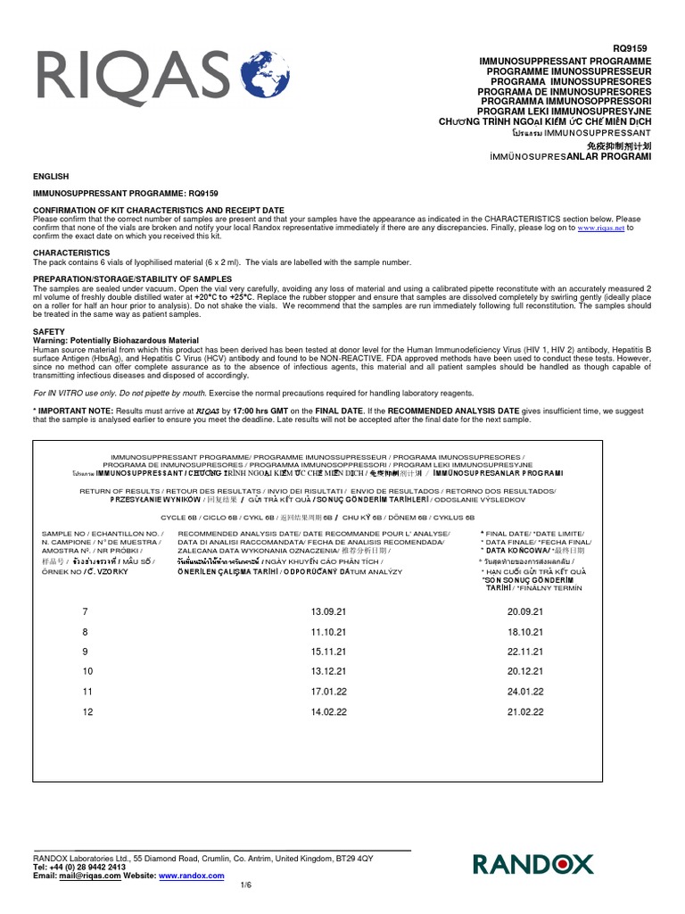 Riqas TP RQ9159 6B PDF | PDF | Immunology | Medical Specialties