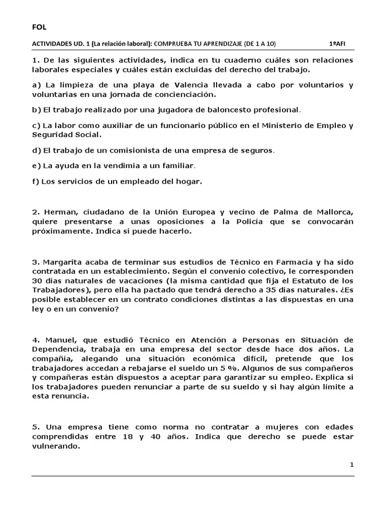 Actividades sobre Relaciones Laborales | PDF | Justicia | Crimen y ...