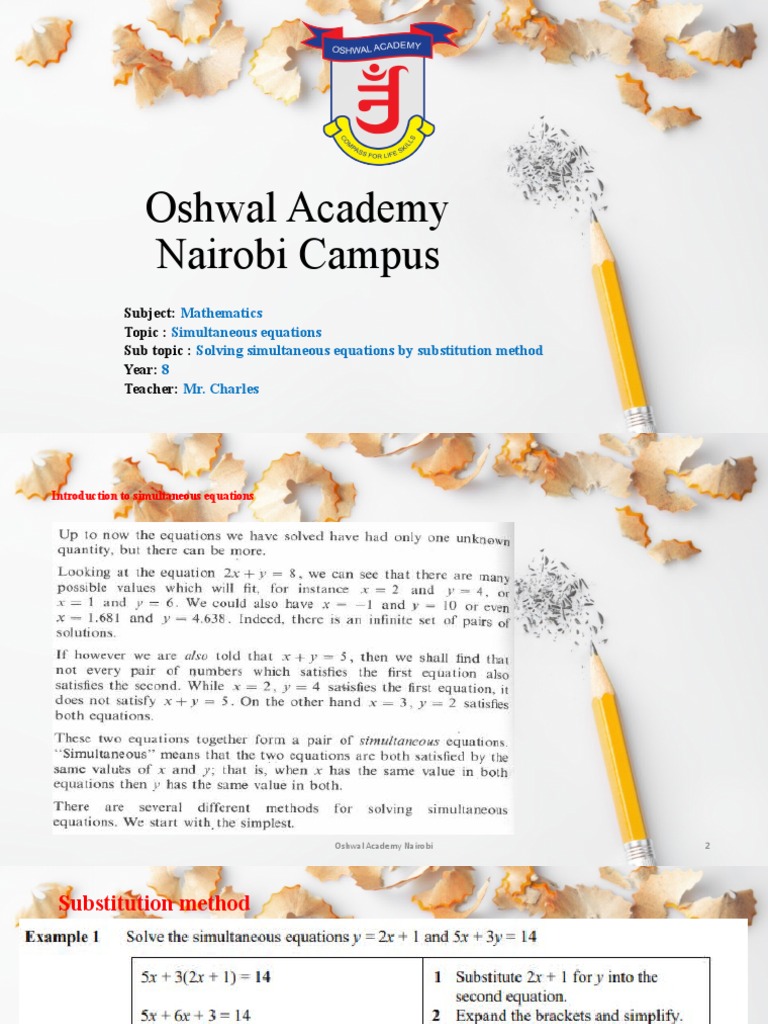 Solving Simultaneous Equations by Substitution Method | PDF