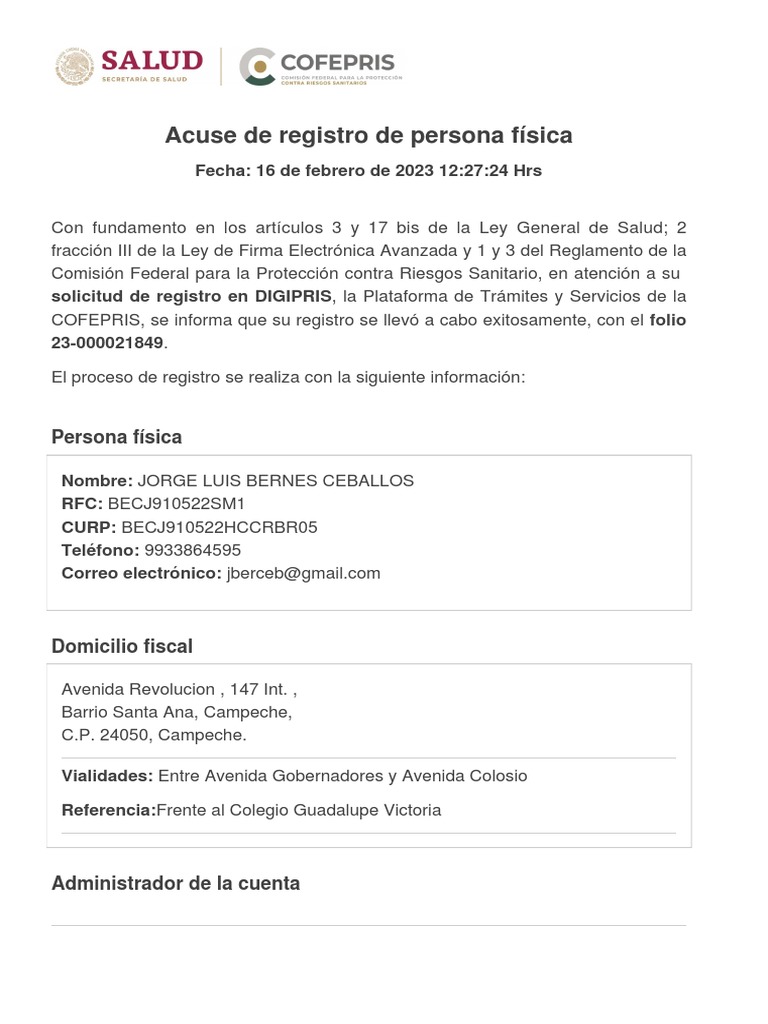 Acuse de Registro COFEPRIS 2023 | PDF | Política | Ciencias sociales