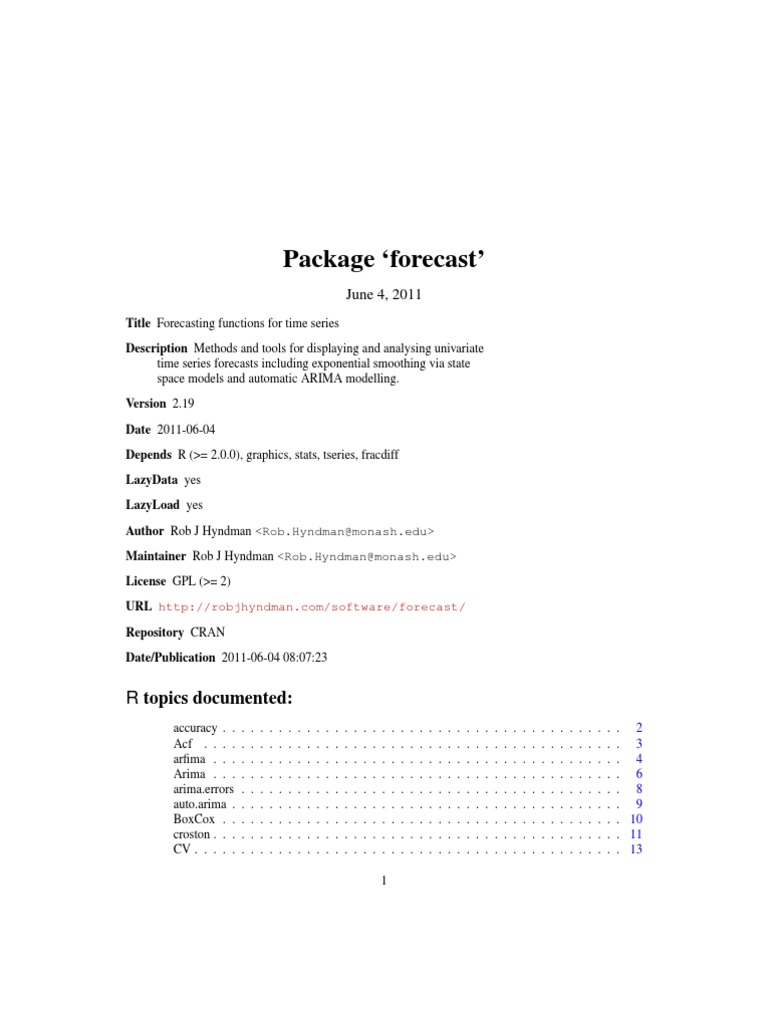 Package Forecast R Topics Documented Pdf Autoregressive Integrated Moving Average