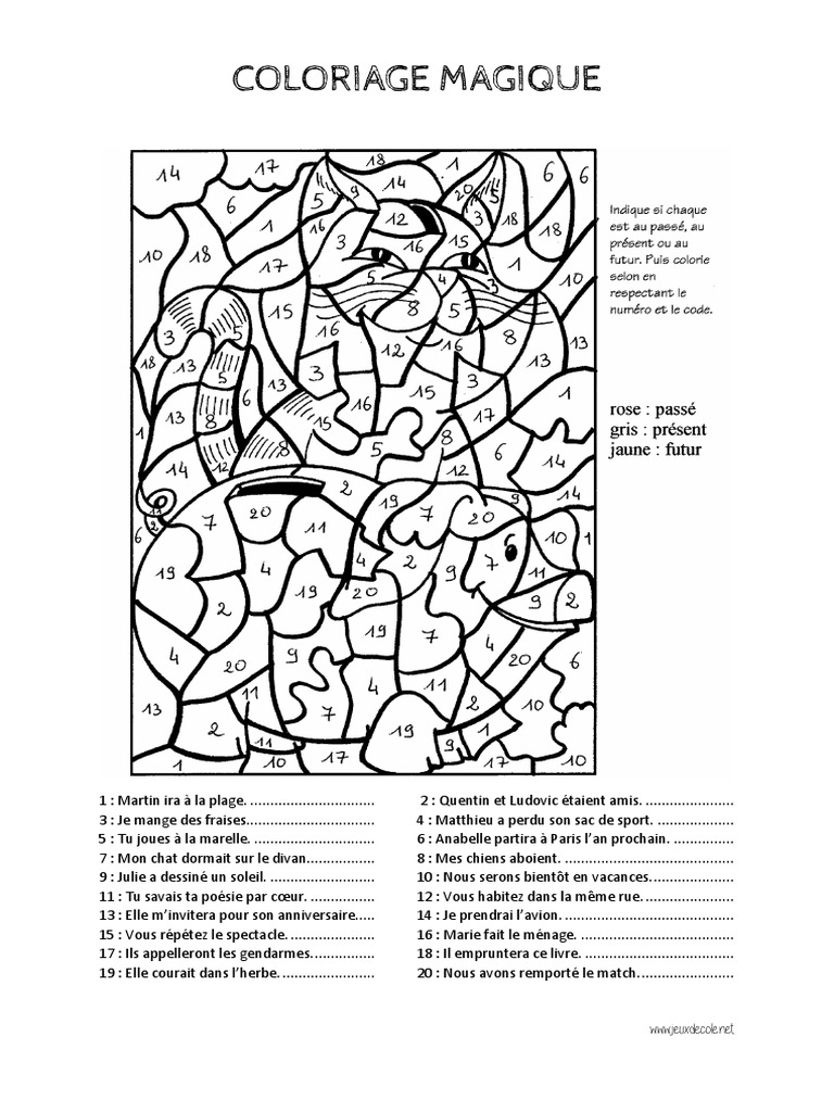 Coloriage Magique Cochon Passe Present Futur Conjugaison | PDF