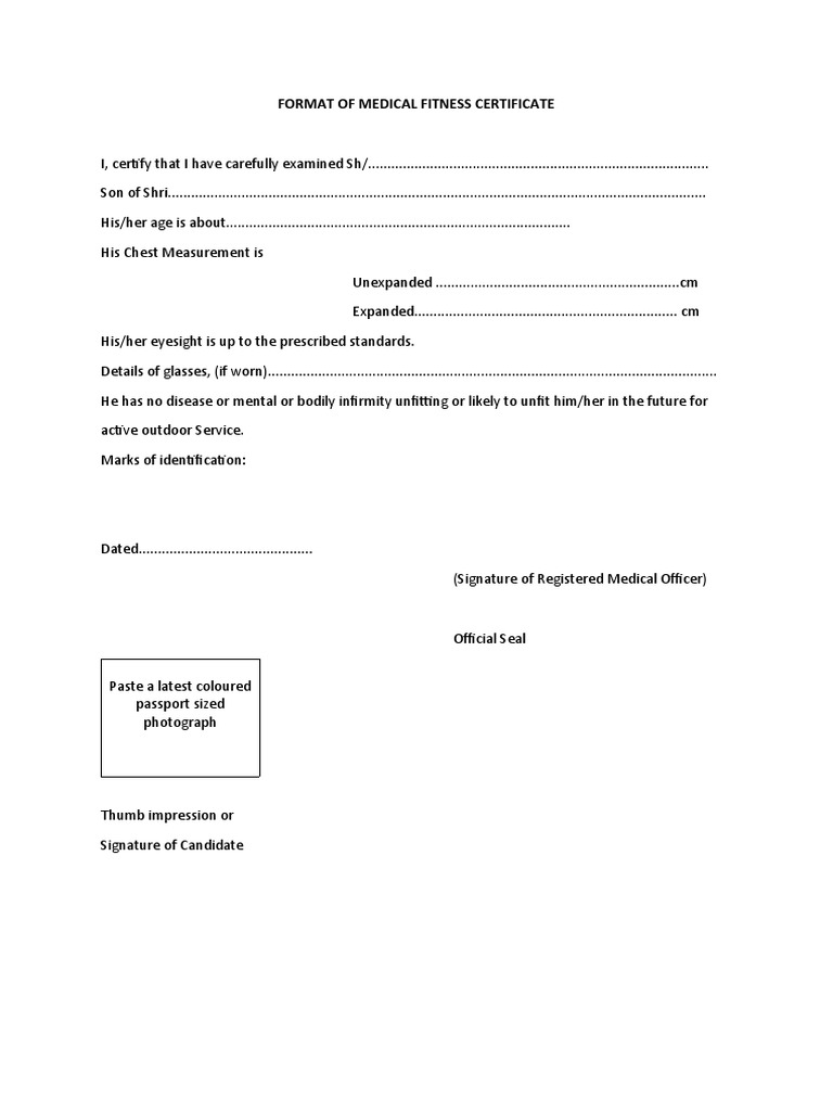 3 FORMAT OF MEDICAL FITNESS CERTIFICATE - OFF Role | PDF