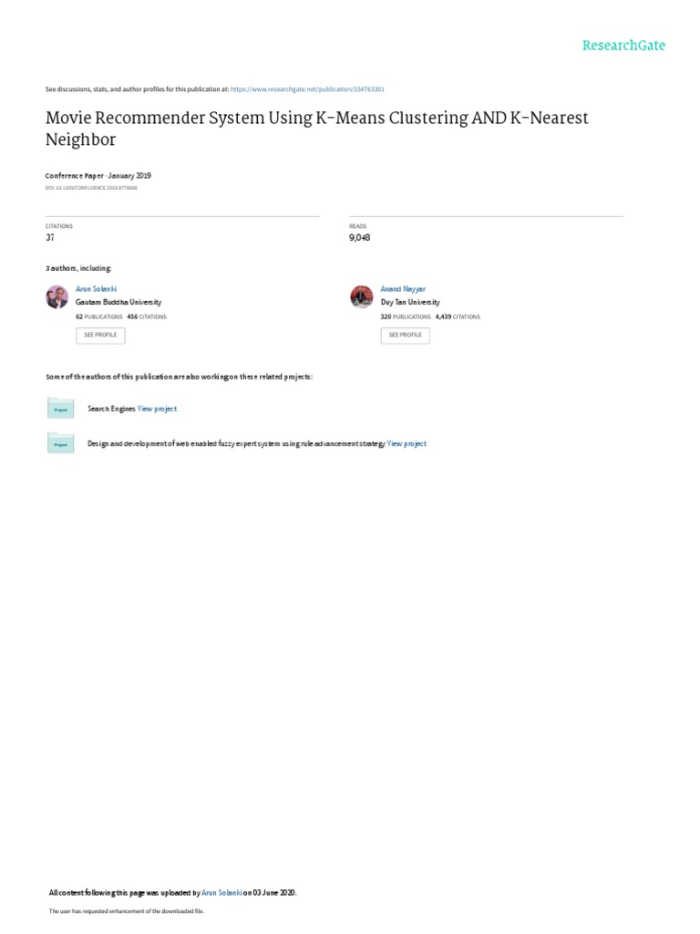 Movie Recommender System Using K-Means | PDF | Cluster Analysis | Cognitive Science