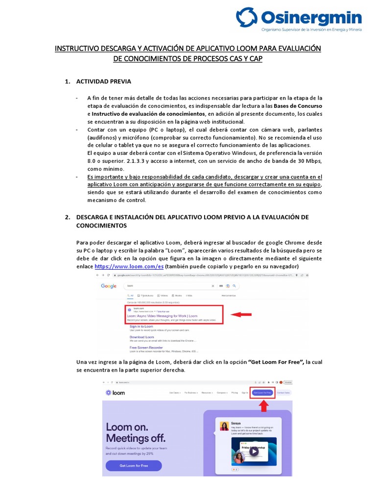 Instructivo Descarga Y Activación de Aplicativo Loom para Evaluación de Conocimientos de ...