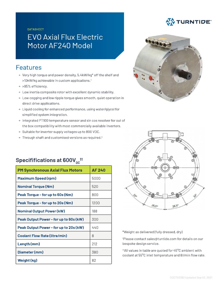 EVO Axial Flux Electric Motor AF240 Model | PDF