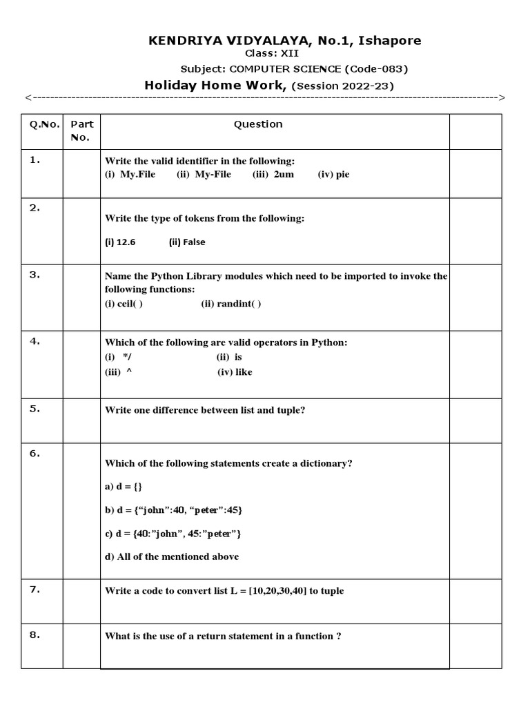 Holiday Home Work | PDF | Parameter (Computer Programming) | Computer File